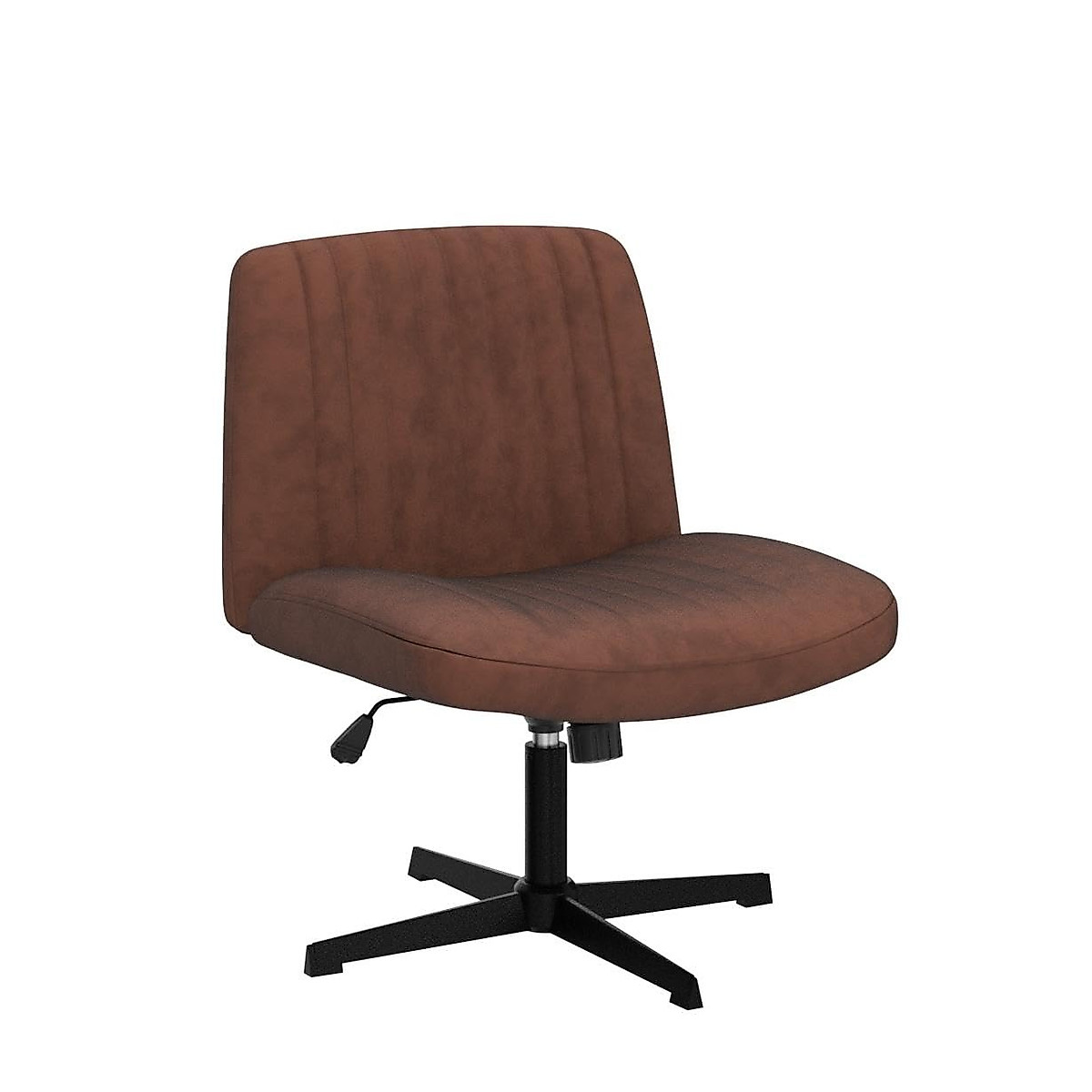 Armless Wide Office Chair No Wheels Fabric Padded Desk Chair Task Vanity Chair Swivel Home Office Desk Chair 120°Rocking Mid Back Ergonomic Computer Chair for Make Up,Small Space, Bed Room(Brown)