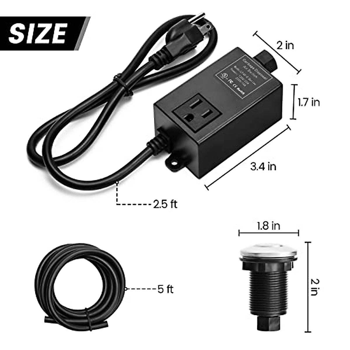 Garbage Disposal Air Switch Kit for SinkTop Waste Disposal with Stainless Steel Polished Short Air Button by briidea