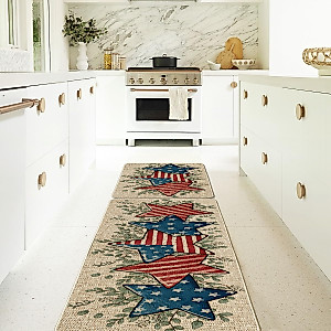 Artoid Mode American Flag Stars Eucalyptus Patriotic 4th of July Kitchen Mats Set of 2, Home Decor Kitchen Rugs for Floor - 17x29 and 17x47 Inch