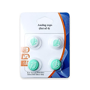 HUAYUWA 4 Pack Leaf Design Thumb Grip Caps for Switch & Switch Lite Joy-Con Controller Silicone Cover Joystics Caps (Green&White)