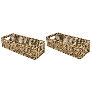STOBAZA 2pcs Bins Daily Weave Capacity Seagrass Woven Tabletop Topper Willow Organizer Storage Organizing Hyacinth Toilet Desktop Rectangular Handles Wicker Basket Sundries Office Rustic
