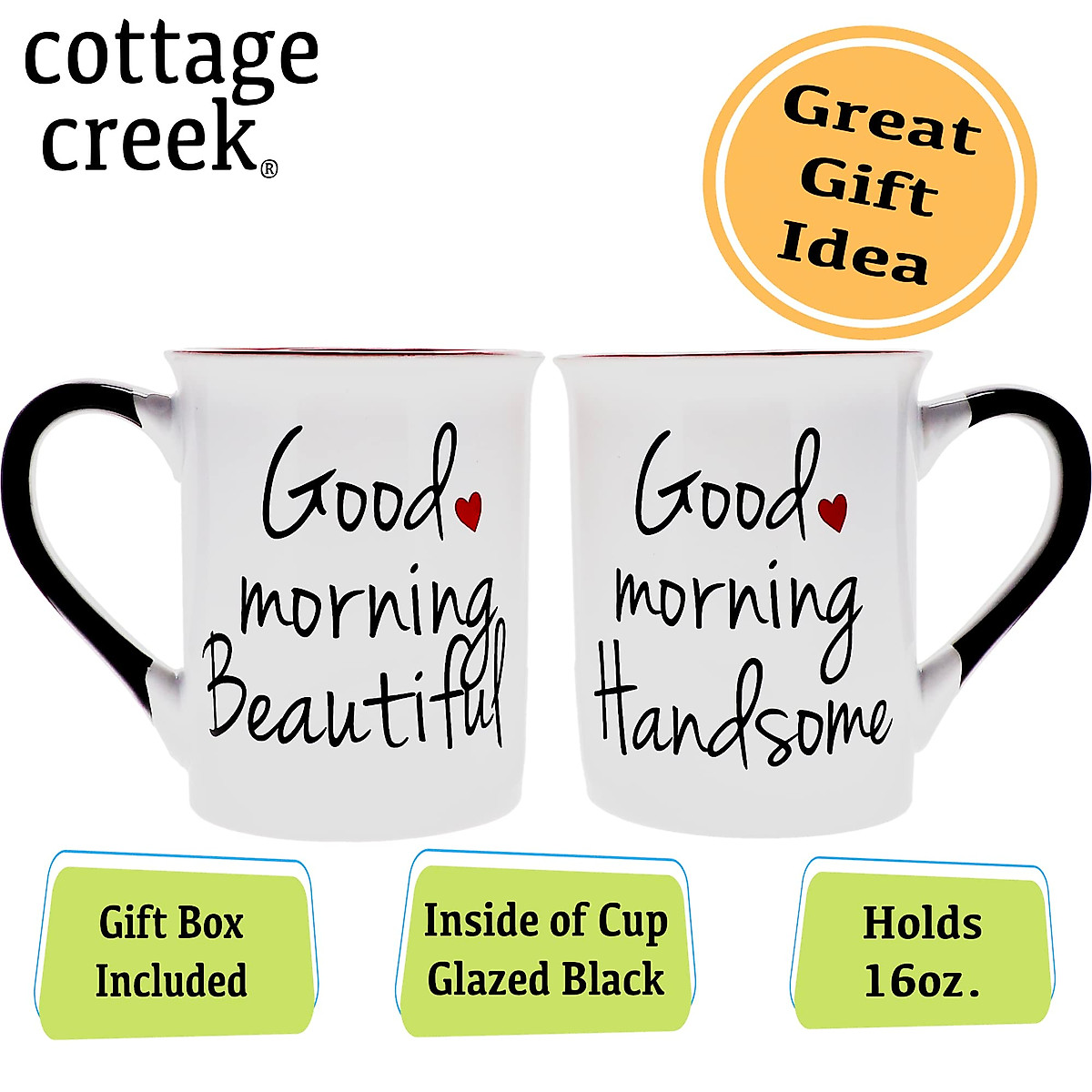 Couples Mug Set of 2 Coffee Cups, Good Morning Beautiful, Handsome' 16oz Coffee Mugs, Ideal Couples Gift Ideas, Birthday Gifts for Women, Boyfriend Gifts, Gift for Girlfriend