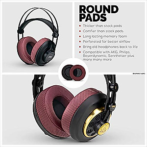 Brainwavz Round Memory Foam Earpads - Suitable Many Large Headphones - SteelSeries, HD668B, ATH, AKG K553, HifiMan, ATH, Philips, Fostex, Sony Ear Pad & More (Perforated Red)