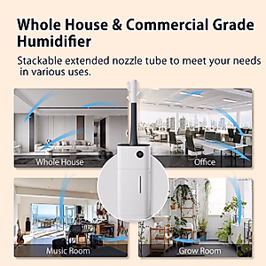 Humidifiers for Home Large Room-YOKEKON Large Humidifier for Whole House 3000 sq ft, 5.3Gal/20L, Greenhouse, Commercial Branch Tube Design with 360° Nozzle Sets, Remote, White