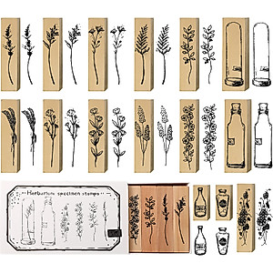 15 Pieces Rubber Stamps for Crafting Scrapbooking Vintage Flower Stamps Plant and Floral Wooden Stamps Decorative Set for Craft, Letters Diary, Scrapbook Painting Card Making
