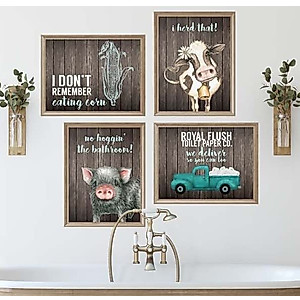 I Herd That! - Funny Farmhouse Bathroom Themed Decor Art Farm Rustic Wood Style Wall Prints Set Cow Pig Poster Signs Typography Cute Rules Toilet Paper Truck