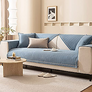 Sofa Cover 3/2/4 Seater Sofa Slipcover L Corner Shape Soft Chenille Herringbone Couch Cover Universal Non-Slip Thick Reversible Quilted Corner Slipcovers Washable for Living Room Dogs,Blue,90*180cm