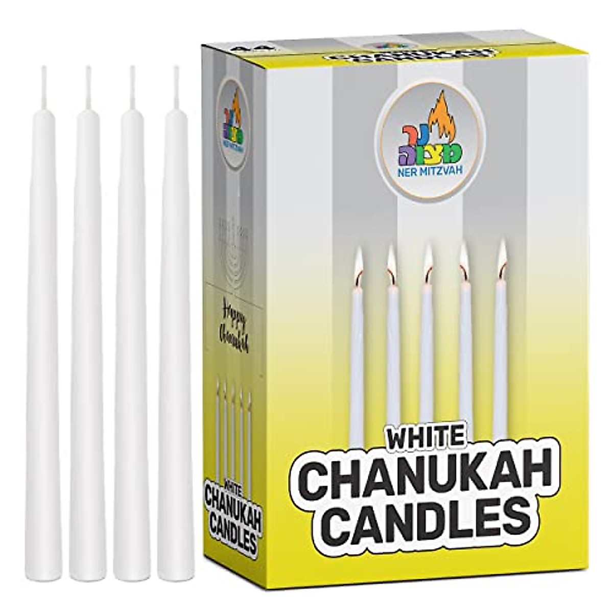 Ner Mitzvah White Chanukah Candles - Standard Size Fits Most Menorahs - Premium Quality Wax - 44 Count for All 8 Nights of Hanukkah.