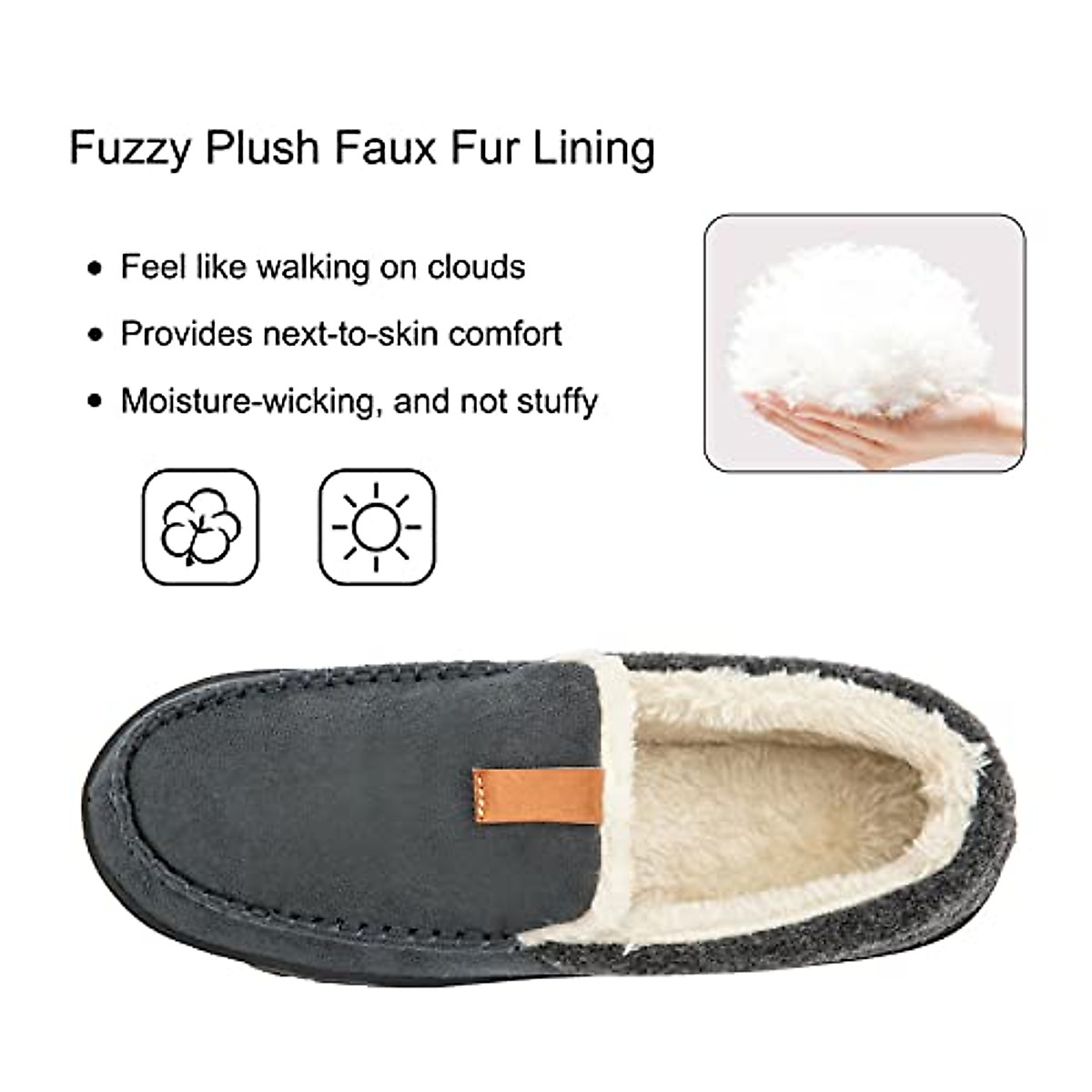 Teezerber Mens Moccasin Slippers Memory Foam Suede House Slippers for Men with Soft Fleece Lining Anti-Skid Sole Indoor Outdoor House Shoes Dark Grey Size 10.5