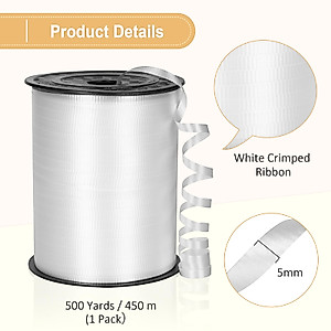OMISELIO 500 Yard White Ribbon, Crimped White Curling Ribbon, Curling Ribbon for Gift Wrapping, Balloon Ribbon, Balloon String, Curly Ribbon, Gift Ribbon for Birthday, Baby Shower, Christmas