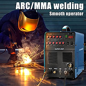 EXCELLENTEC AC DC TIG Welder/MMA/ARC/Stick/CUT Aluminum Tig Welder,200 Amp 4-in-1 Multi-functional Plasma Cutter TIG Welding Machine with Foot Pedal,Pulse Welder