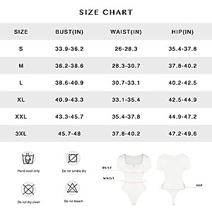 FeelinGirl Women's Body Thong Tummy Control Shapewear Short Sleeve Top Scoop / V Neck Leotards Suit, B-white-notch Neck, Medium