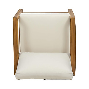 Christopher Knight Home Adolph Outdoor Acacia Wood Club Chairs with Water Resistant Cushions, Teak and Beige