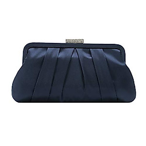 CHARMING TAILOR Classic Pleated Satin Clutch Bag Diamante Embellished Formal Purse for Wedding/Prom/Black-Tie Events (Navy)