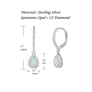FANCIME Opal Earrings October Birthstone Earrings Sterling Silver Created Fire Opal Halo Cubic Zirconia Leverback French Back Teardrop Earrings Fine Jewelry for Women