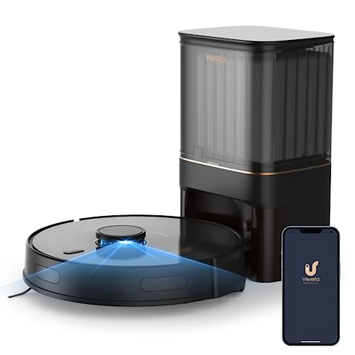 Verefa Robot Vacuum Self Emptying, Up to 70-Day Capacity, LiDAR Navigation, Robot Vacuum 270 Mins Runtime, 3000Pa Suction, Smart Mapping, Carpet Detection, Works with App & Alexa, Ideal for Carpet