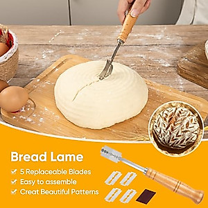 JAOBHAHY Sourdough Bread Baking Supplies, 2 PCS 9" banneton Bread Proofing Baskets, 34 OZ Starter Jar, Linen Liner, Bowl Scraper, Dough Cutte, Bread lame, Temperature Stickers,Perfect Bread Making Kit