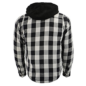 Mens Motorcycle Lightweight Waterproof CE armor Blk/White & Gray Checkered Flannel Riding Jacket Shirt (as1, alpha, x_l, regular, regular, Blk/White with Hoodie)