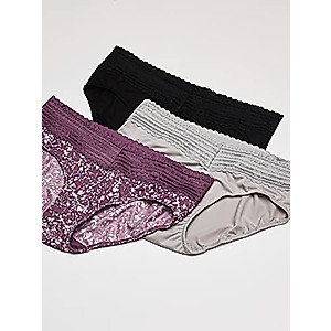 Warner's Women's Blissful Benefits No Muffin 3 Pack Hipster Panties, Amaranth Abstract Print/Black/Platinum, X-Large