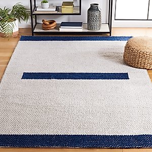SAFAVIEH Natura Collection Accent Rug - 4' x 6', Ivory & Navy, Handmade Flat Weave Modern Stripe Wool, Ideal for High Traffic Areas in Entryway, Living Room, Bedroom (NAT324N)