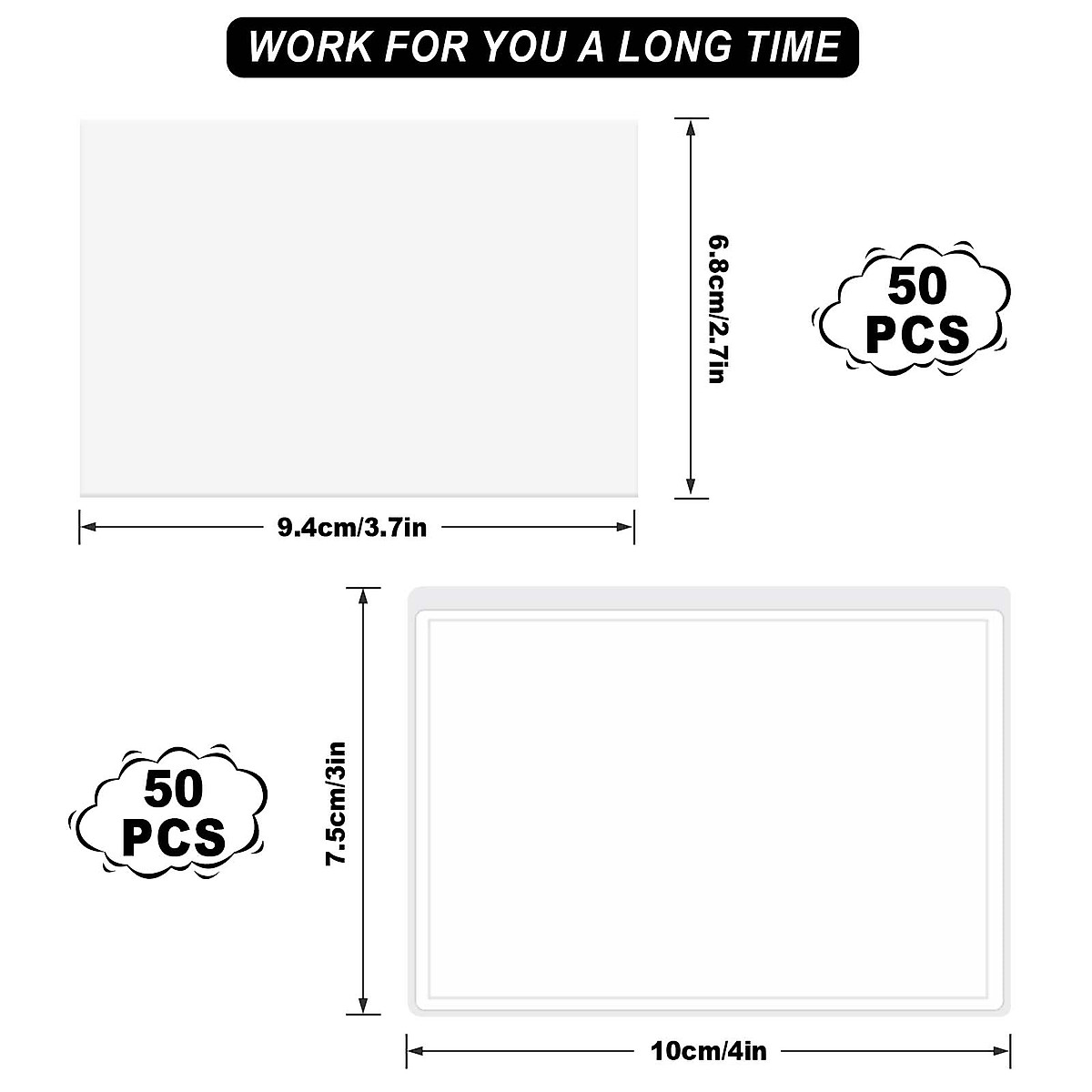wexpw 50 Pieces 3x4 inch Adhesive Plastic Pockets Sleeves with 50 Pieces White Insert Cards, Self Adhesive Clear Label Holder Index Card Pocket Sleeves Clear Plastic Sticky Labels Holders