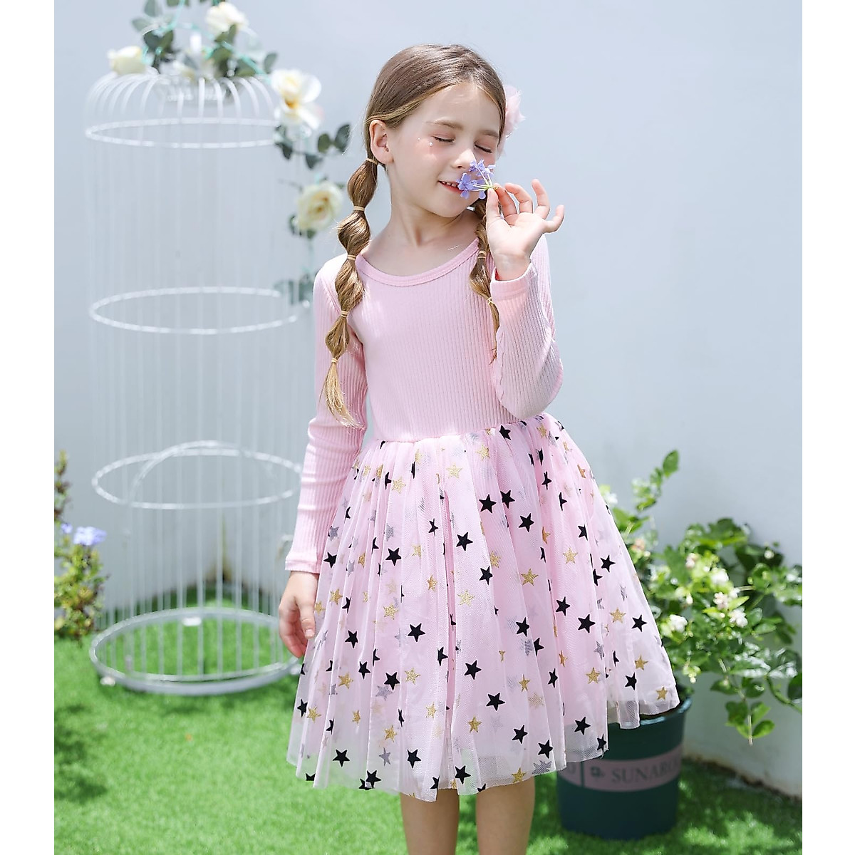 Kimoda Tutu Dresses for Girls Size 6-7 Pink Long Sleeve Toddler Dress Size 6 for Fall Winter Frocks Girls Size 7