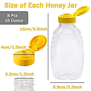8 Pcs 16 Oz Plastic Honey Jar,Clear Plastic Squeeze Honey Bottles,Empty Squeeze Honey Bottle Container Holder with Flip Lid for Easy Storing and Dispensing