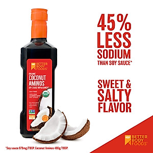 BetterBody Foods Organic Coconut Aminos, Soy Sauce Alternative, Gluten Free, Soy Free, Non-GMO, Kosher, 16.9 Ounces (Pack of 1)