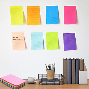 (8 Pack) Lined Sticky Notes 4X6 in Post, 8 Bright Colors Large Ruled Post Sticky Colorful Super Sticking Power Memo Pads Strong Adhesive,Sticky Notes Lined for Office, Home, School, 40 Sheets/pad