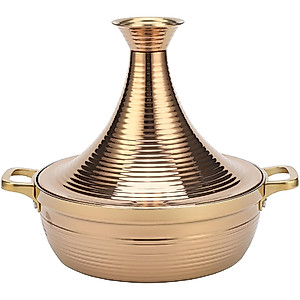 Hgjgwqh Moroccan Tagine Cooking Pot, 304 Stainless Steel Non Stick Tagine Pot with Cone-Shaped Closed Lid Large Moroccan Cooker Handmade Stovetop Pot,Gold,27cm