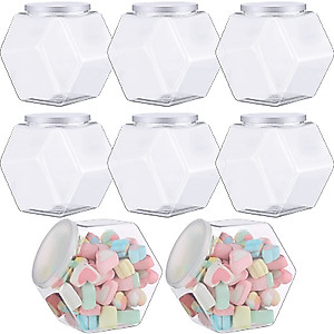 Yahenda 8 Pcs Hexagon Plastic Jars Cookie Jars with Airtight Lids Clear Candy Jar Wide Round Mouth Snacks Dog Food Candy Containers Reusable Coffee Candy Display for Gifts and Storage (30 oz)