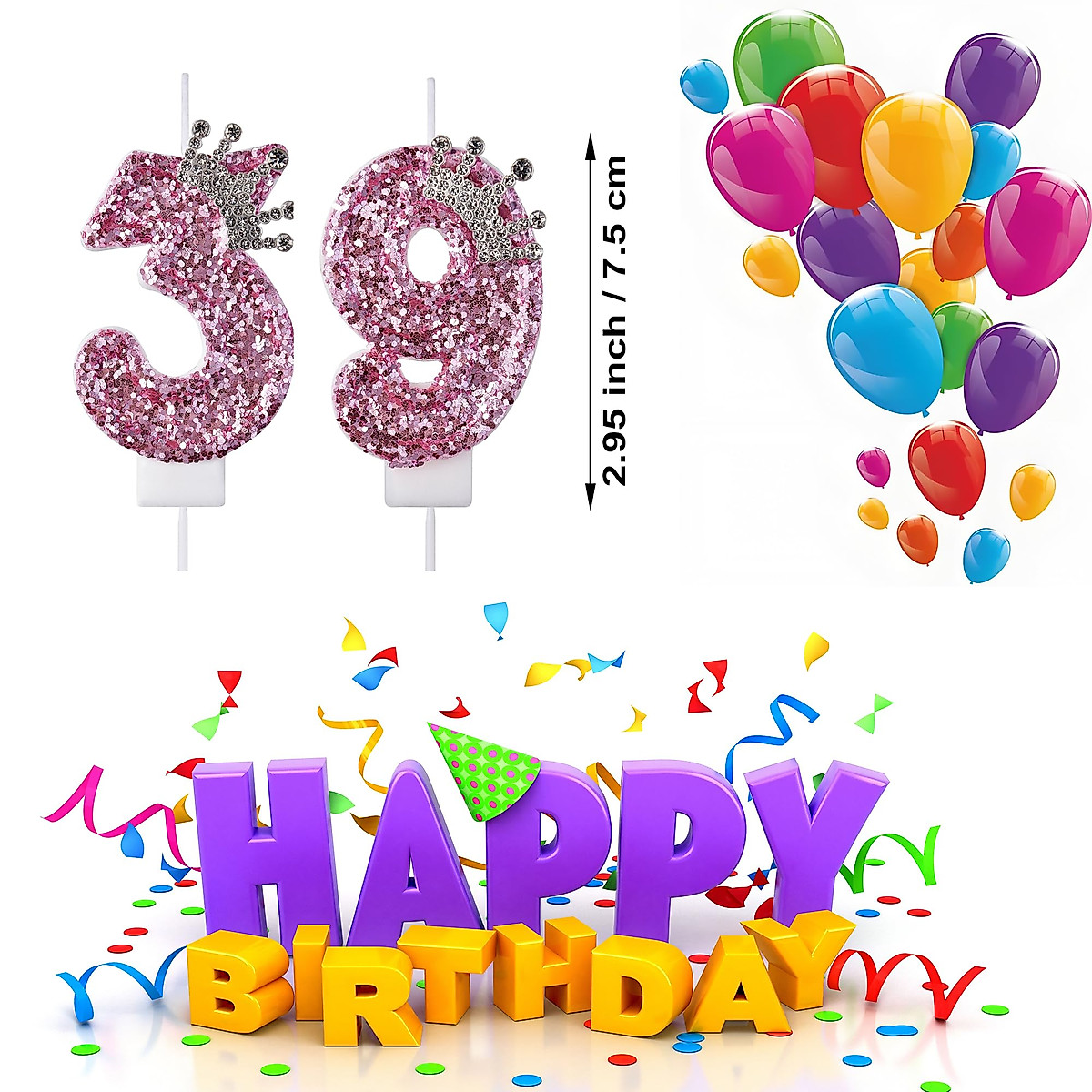 VSHILI 39 93 Birthday Candles, 39th 93rd Cake Candles, Pink Birthday Number 39 93 Candles Cake Topper Decorations for Party Men Women