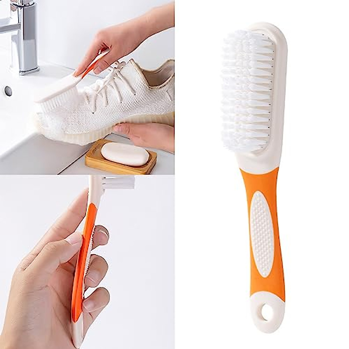 Long Handle Soft Shoe Brush Two Tone Shoe Cleaning Brush Multifunctional Cleaning Brush Household Scrub Brush Stain Removal Laundry Brush Commercial Kitchen Sink Soap (Orange, One Size)
