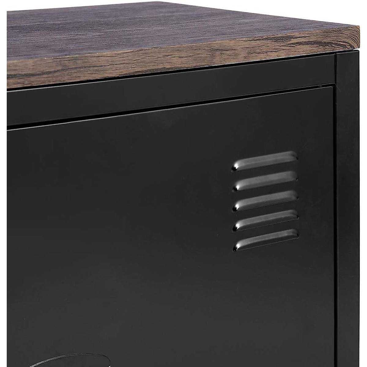 FurnitureR Office File Storage Console Cupboard Metal Cabinet 3 Door Cupboard Locker Organizer with Walnut MDF Top Black Metal Frame