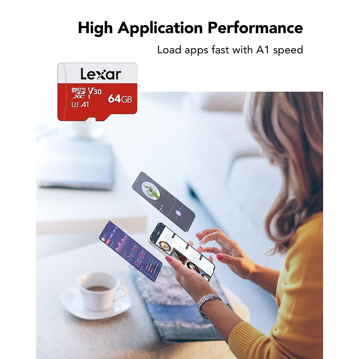 Lexar E-Series 64GB Micro SD Card, microSDXC UHS-I Flash Memory Card with Adapter, 100MB/s, C10, U3, A1, V30, Full HD, 4K UHD, High Speed TF Card