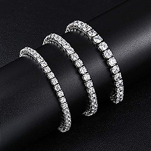 MDFUN 14k White Gold Plated 4.0 Cubic Zirconia Tennis Bracelet for Women and men（7.5" tennis bracelet）