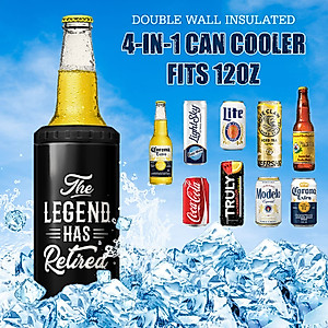 SANDJEST The Legend Has Retired 4-in-1 Design Tumbler Cup Can Cooler - 12oz Stainless Steel Insulated Cans Coozie Travel Mug Christmas, Birthday, Happy Retirement Gifts for Coworkers, Colleagues, Men