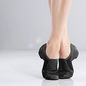 Women Leather Jazz Dance Dhoes Girls Dancing Ankle Boots Slip On Jazz Shoe（Black，US 7.5）