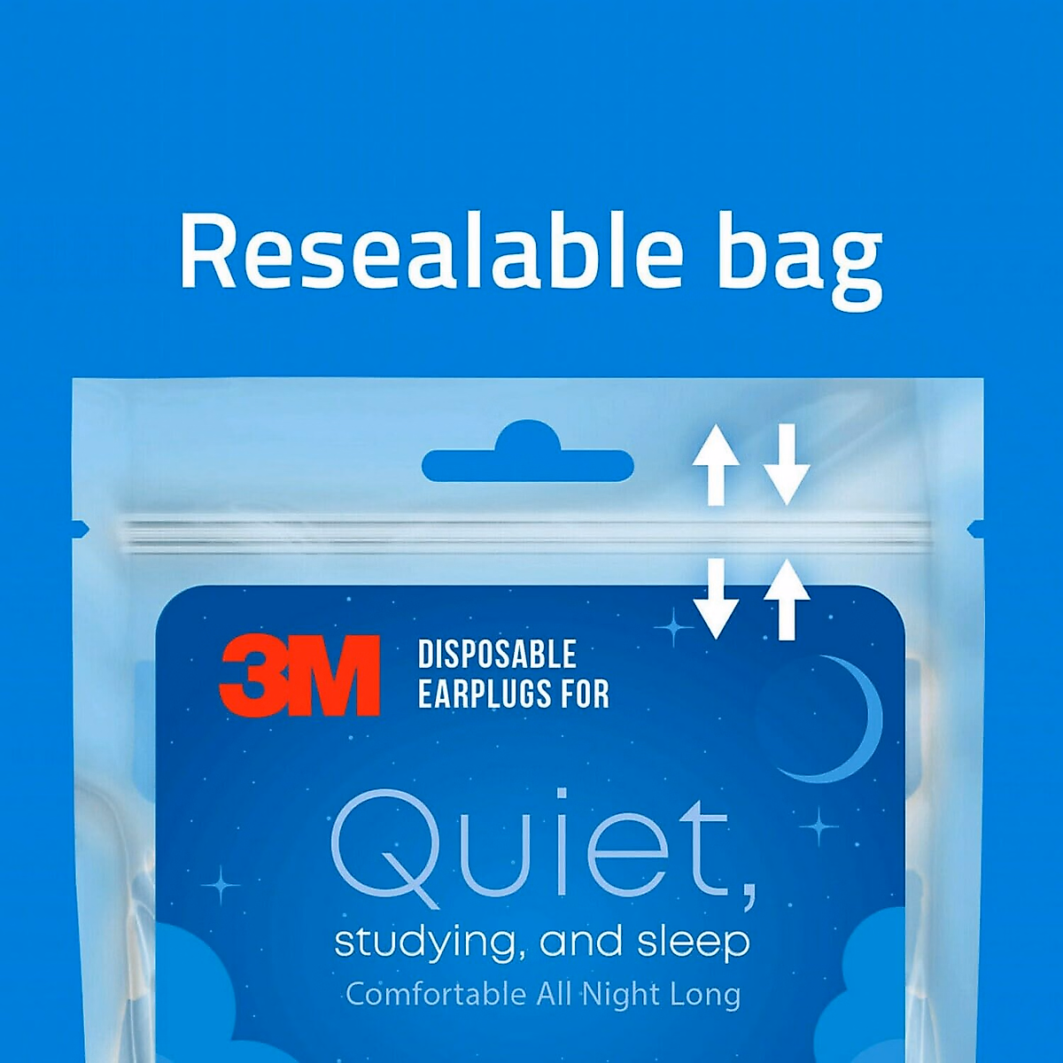 3M Disposable Earplugs For Quiet, Studying & Sleep, 80 Pairs (160 Plugs), Noise Reduction Rating (NRR) 32 dB, Comfortable All Night Long, Light Blue Ear Plugs, Come In Resealable Bag (EPQS-80B-SIOC)
