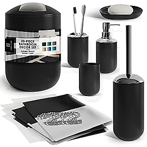 Clara Clark Bathroom Set – Bathroom Shower Curtain Sets with Liner, 20PC Bathroom Accessory Set, Bathroom Sets, Black Bathroom Accessories Set Complete with Shower Curtain Set with Liner and Hooks