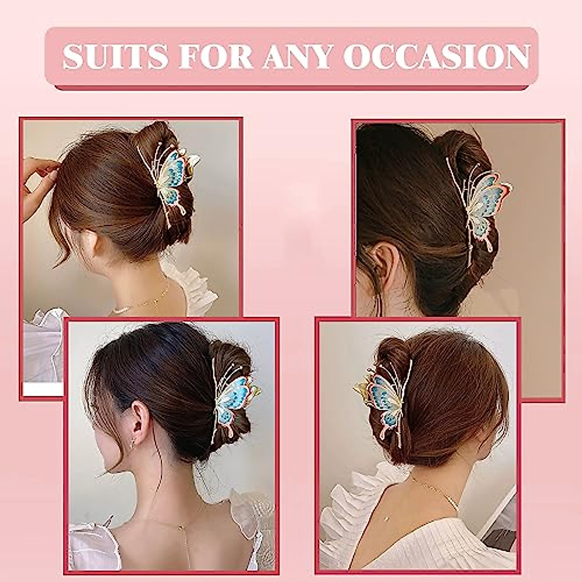 FDBJulyy 4 Inch Butterfly Metal Hair Clips for Women&Girls 3 Pcs Large Hair Claw Clips Nonslip 3 Styles Strong Hold Matte Claw Hair Accessories for Woman and Girls With Long Thick Hair & Thin Hair