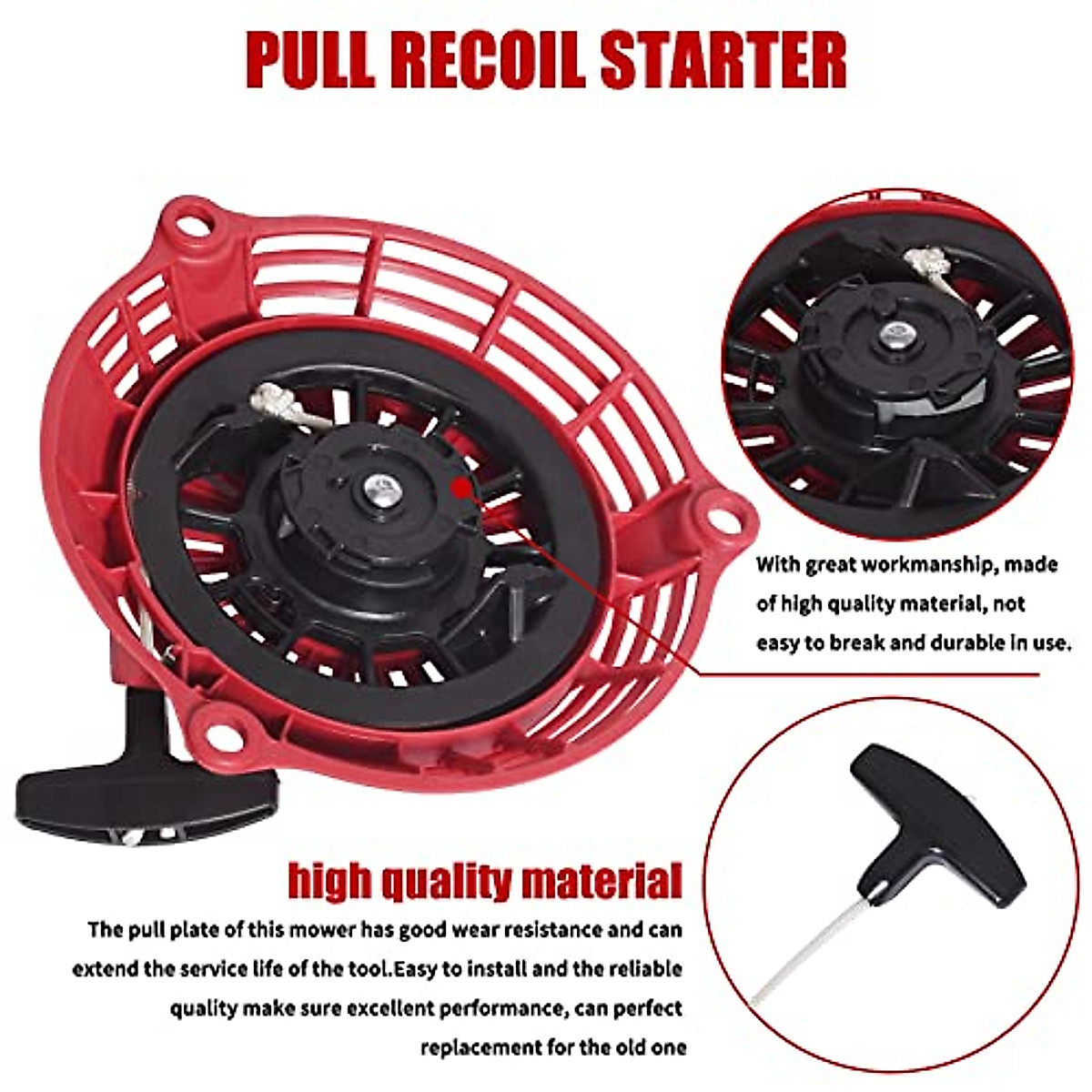 Gashwer Recoil Starter Pull Start Compatible with Honda GC 130/160 GCV 130/160 4hp 5hp 6hp 6.5hp EN2000 Hru19 GC135 GC160 Parts Generator Engine Motor Replace 28400-Zl8-023ZA RED