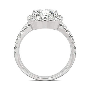 Charles & Colvard Created Moissanite 9mm Cushion Cut Engagement Ring for Women | 4.24 cttw DEW | Lab Grown | Solid 14K White Gold with Rhodium | Size 7.5