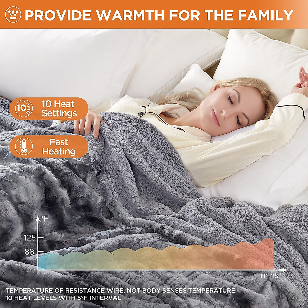 Westinghouse Electric Blanket Twin, Faux Fur Heated Blanket with 10 Heating Levels & 1-12 Hours Auto Off, Soft Cozy Sherpa Heated Blanket Washable Blanket (62" x 84" Twin Size, Grey)