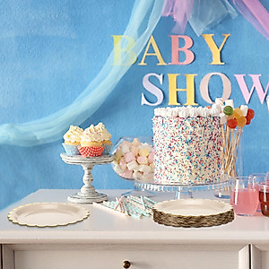 Maxcheck 50 Pcs Creamy White Scalloped Paper Plates with Gold Foil 9 Inches Disposable Paper Party Plates for Cake Dessert Birthday Baby Shower Wedding Tea Party Supplies