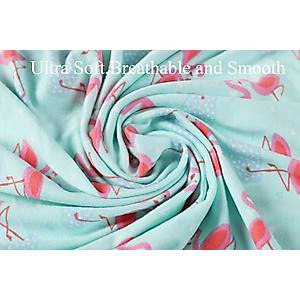 Tontukatu Pack n Play Stretchy Fitted Playard Sheet Set 2 Pack Jersey Knit Ultra Soft for Baby Girl Portable Mini Crib Sheets,Convertible Playard Mattress Cover,Flamingo Elephant Horse Lt Green Pink