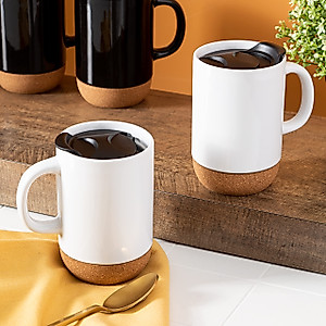 Gibson Home Modani 2 Pack Large 16.5 OZ Ceramic Mugs Set with Removable Cork Bottom and Lid - White