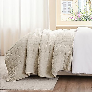 BEDELITE Ultra Soft Bone King Size Quilt Set 3 Piece - Modern Style Bed Quilt with Rice Stitch Embroidery - Nature Bedspread Coverlet for All Seasons (Linen, Includes 1 Quilt and 2 Pillow Shams)