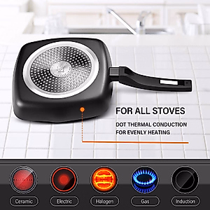 KOCH SYSTEME CS 9.5 Inch Nonstick Grill Pan for Stove Tops, Marble Coating Square Grill Skillet with Lid, Fry Pan Compatible with all Stoves, Ultimate Nonstick Skillet with Bakelite Handle, Toxic-Free