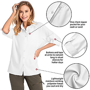 Women's UPF 50 Long Sleeve Sun Protection Shirts Quick Dry Outdoor Fishing Hiking Travel Shirt (5019 White, Small)